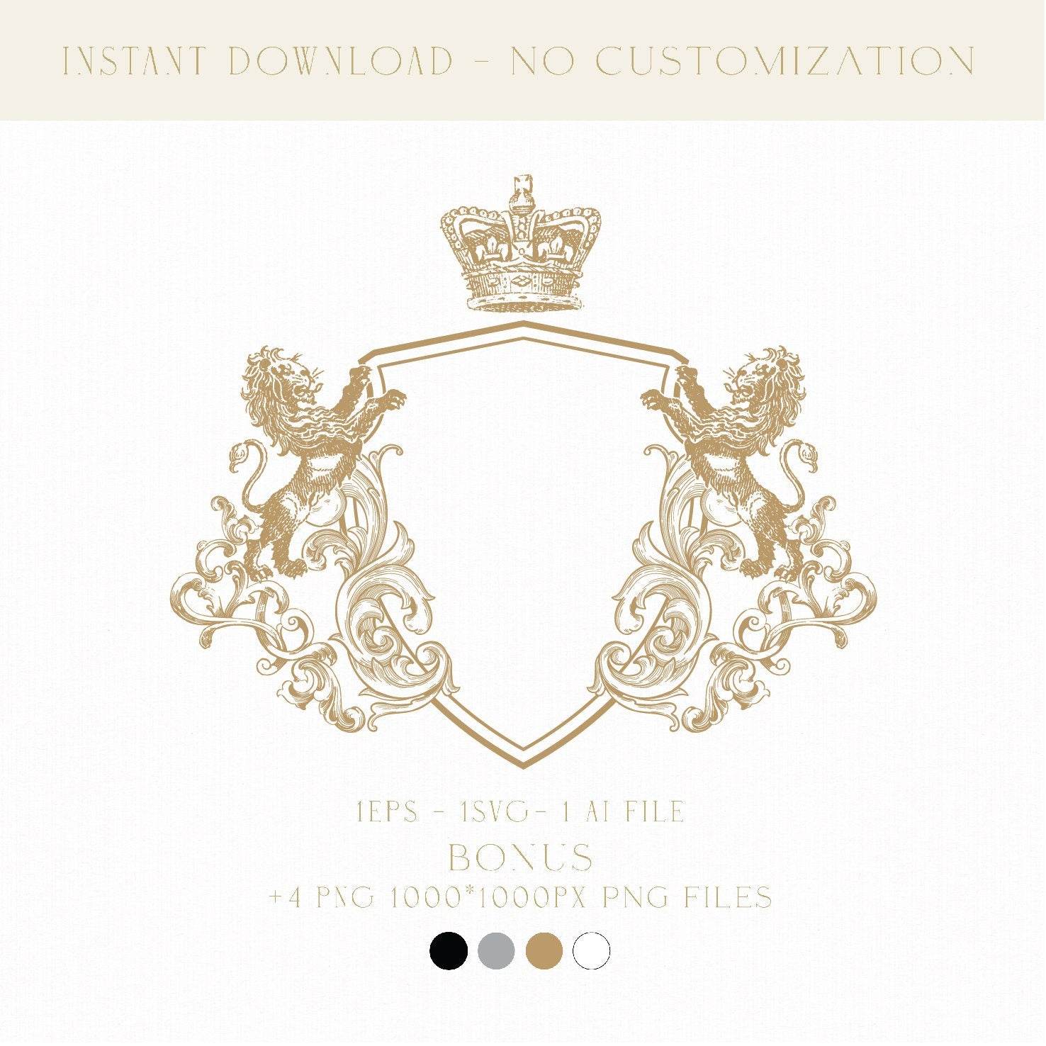 Elegant Heraldry Crest SVG | Editable Coat of Arms Wedding Logo ...
